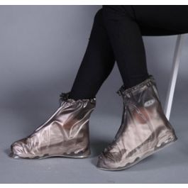 รองเท้ากันฝนแฟชั่น rain cover shoes เป็นซิปถอดใส่ง่าย - สีน้ำตาลใส